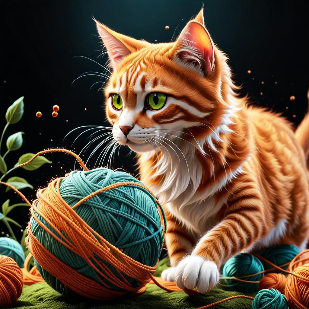 Cat with ball of yarn - AI Generated Artwork - NightCafe Creator