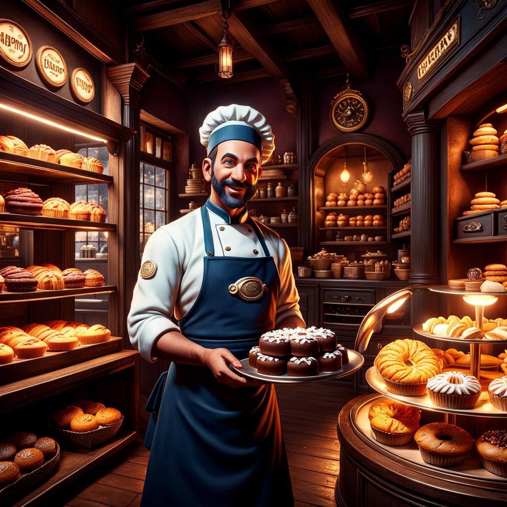 old fashioned bakery with a happy baker - AI Generated Artwork ...