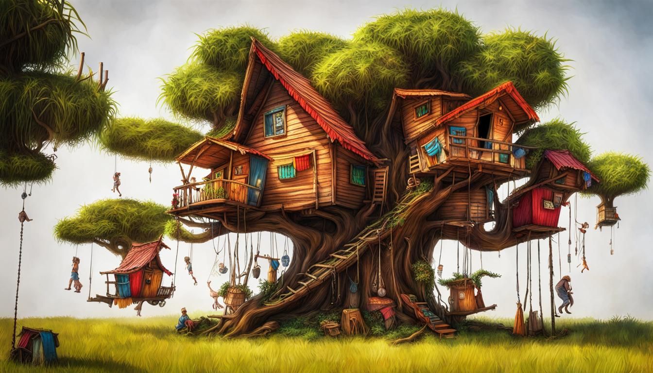 Hanging Tree Village - AI Generated Artwork - NightCafe Creator