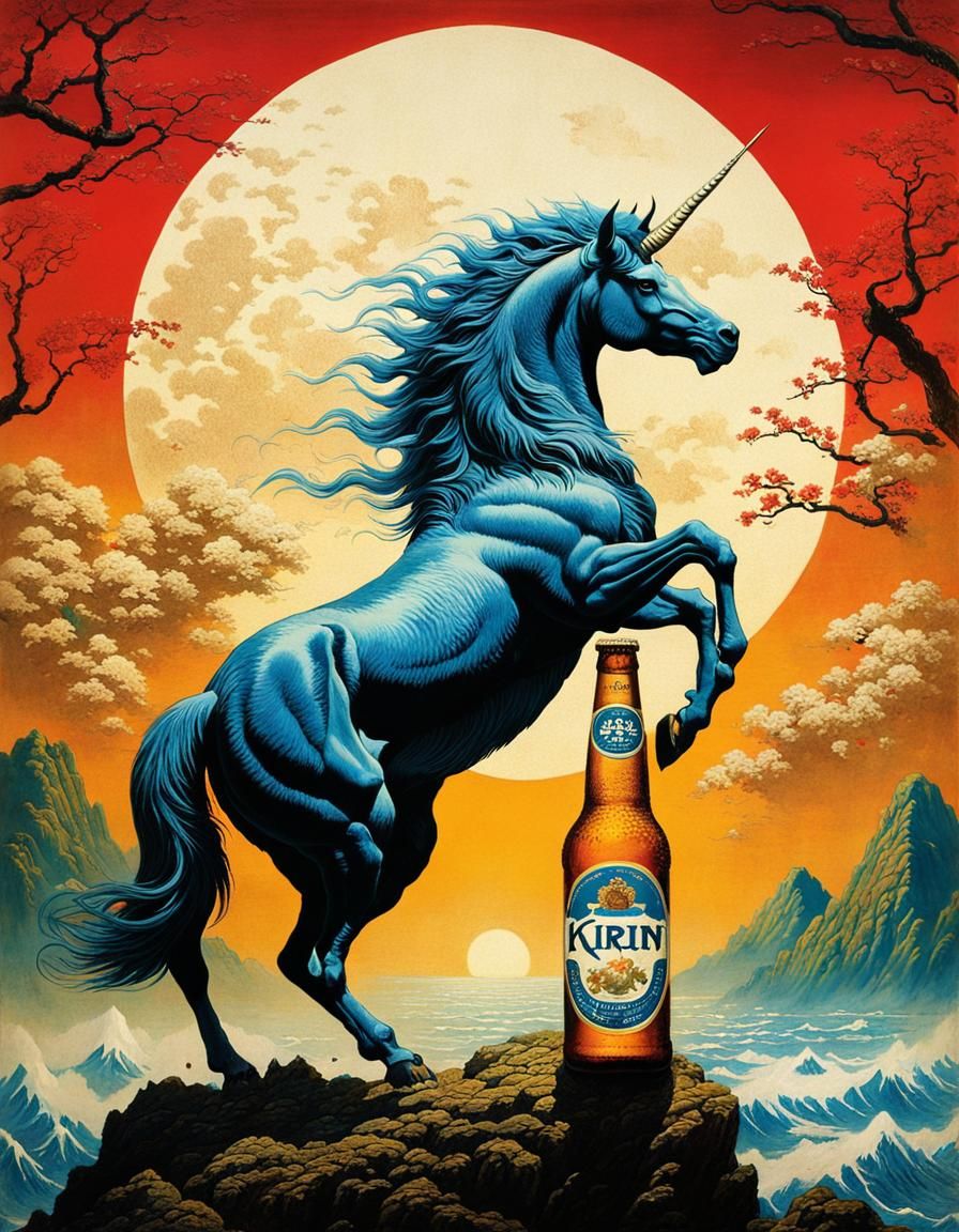 Vintage Japanese Kirin Beer Advertising poster 3 - AI Generated Artwork - NightCafe Creator