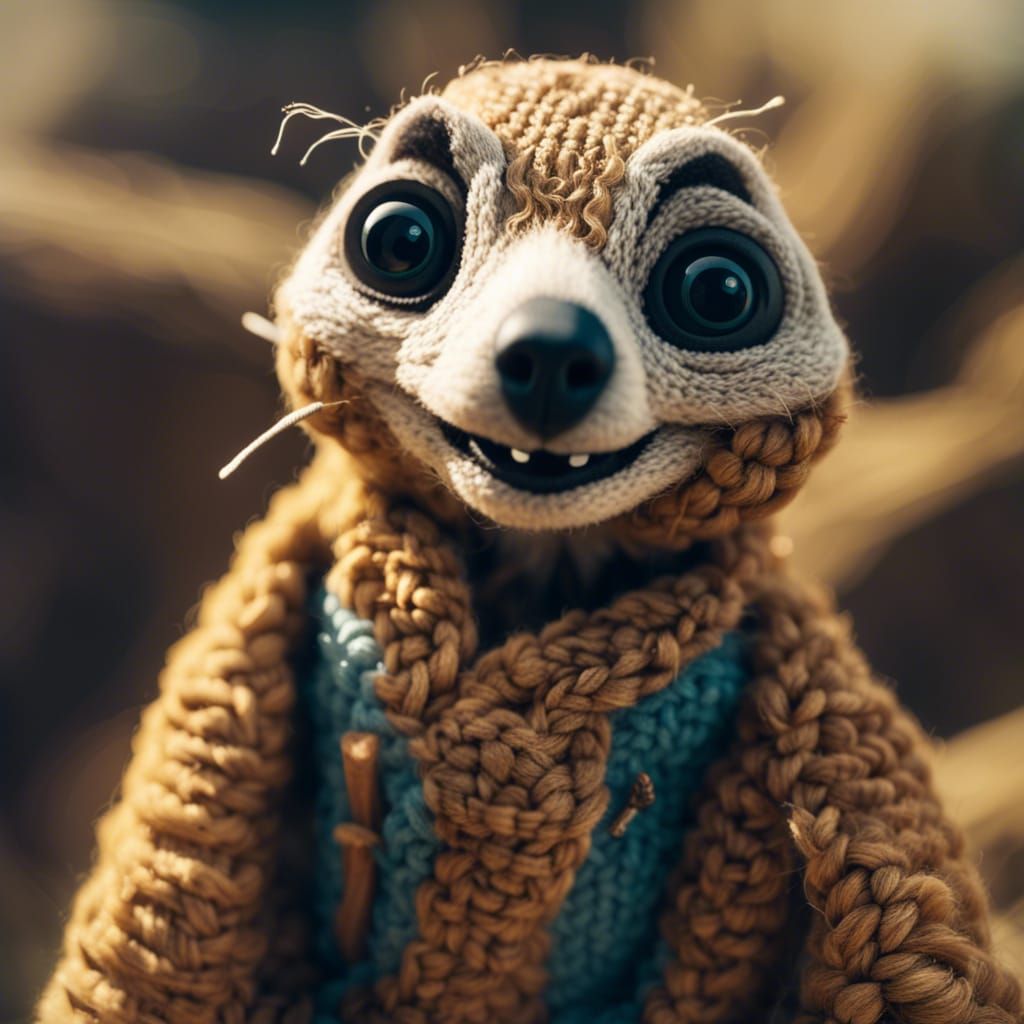 Photo of a beautiful knitted meerkat puppet with googly eyes smiling ...
