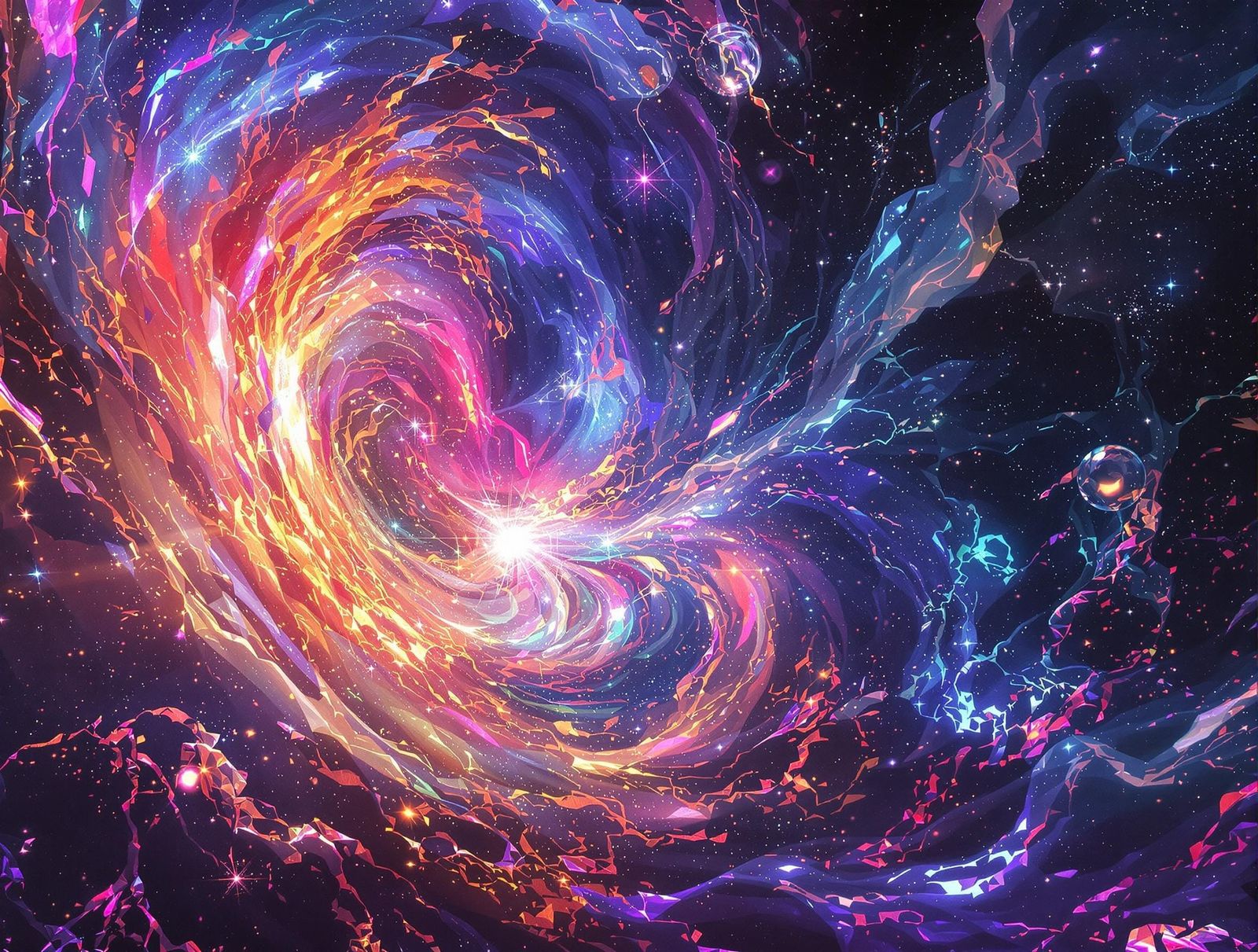A cosmic vortex of iridescent plasma, ethereal nebulas with vibrant ...