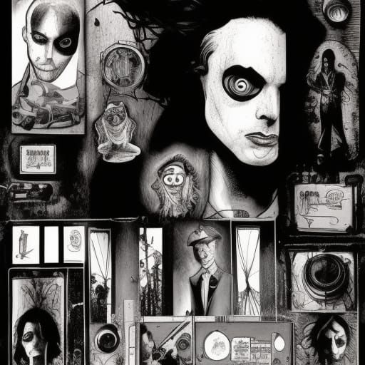 Tim Burton portrait using the styles of Dave Gibbons and John Higgins ...