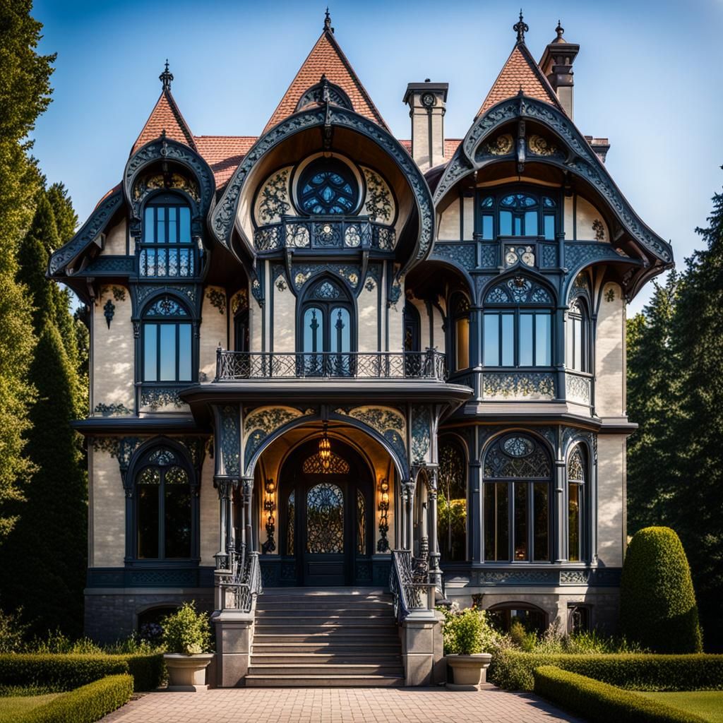 Hybrid Art Nouveau & Gothic Mansion - AI Generated Artwork - NightCafe Creator