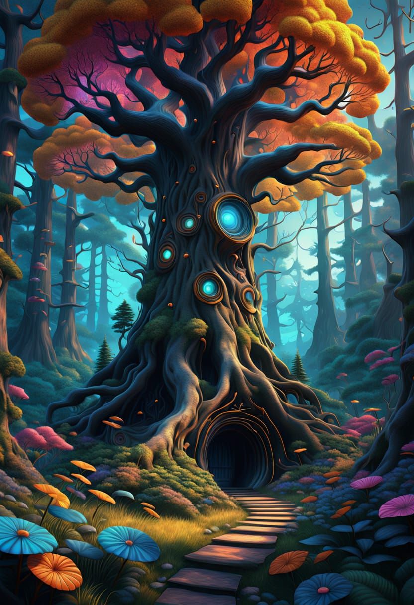 Surreal Forest Dreamscape in Vibrant Triadic Color... - AI Art