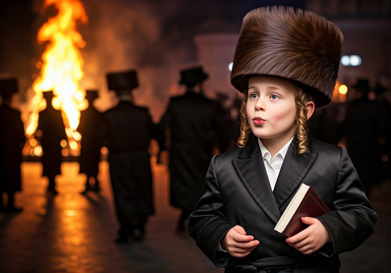 A realistic, emotional scene of Lag BaOmer in Meron, near the tomb of ...