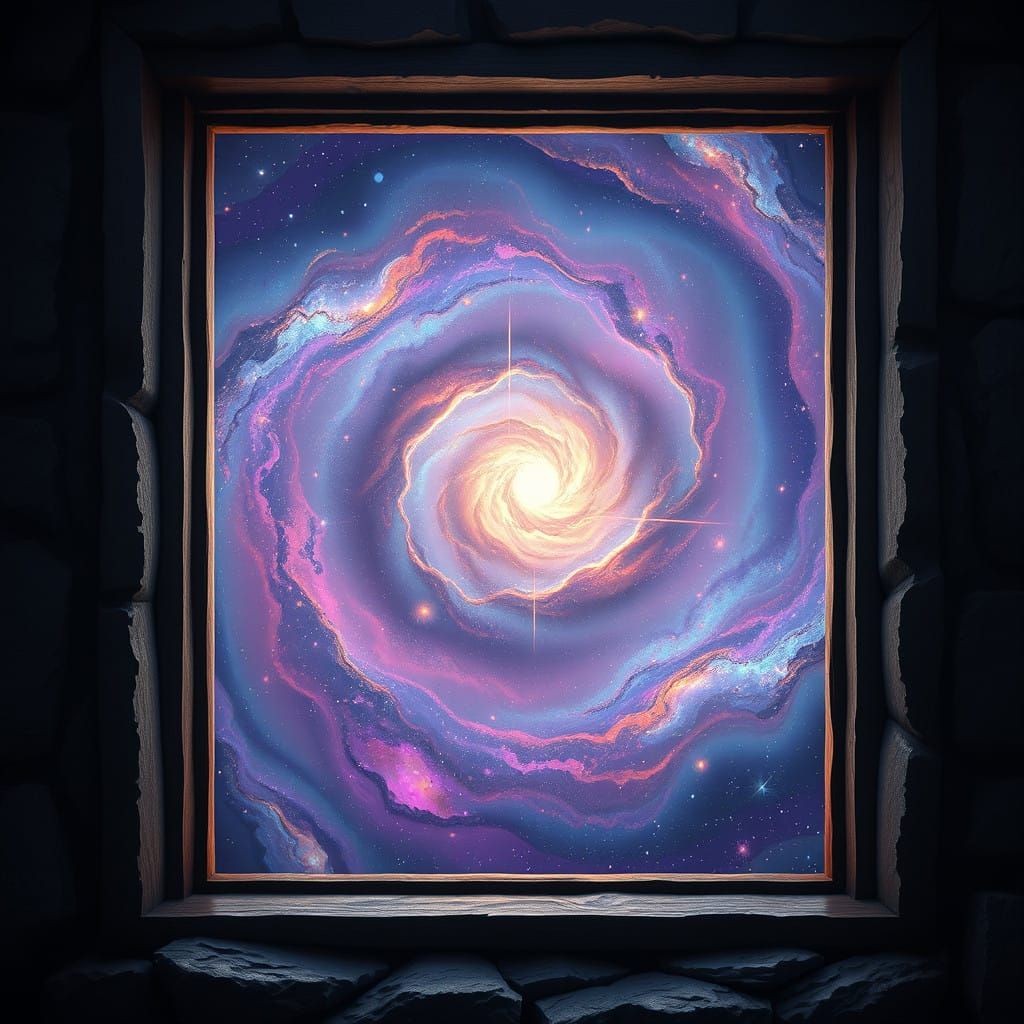 Cosmic Window to a Swirling Galaxy in Vibrant Deta... - AI Art