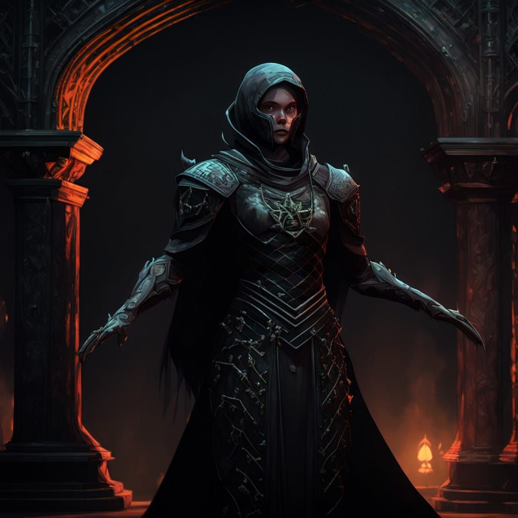 Dark Gothic Knightess with Red Eyes in Shadowy Vel... - AI Art