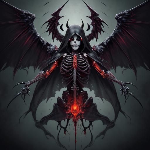 grim reaper , perfect death angel skeleton spreading giant wings of ...