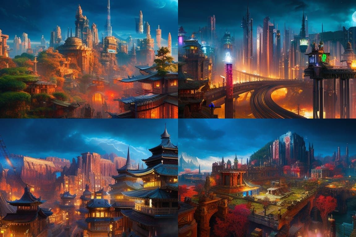 East Asian Futurescape x4 - AI Generated Artwork - NightCafe Creator