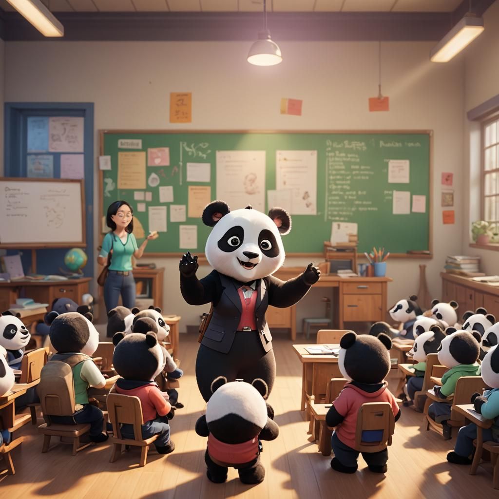 Panda teacher teaching a class - AI Generated Artwork - NightCafe Creator