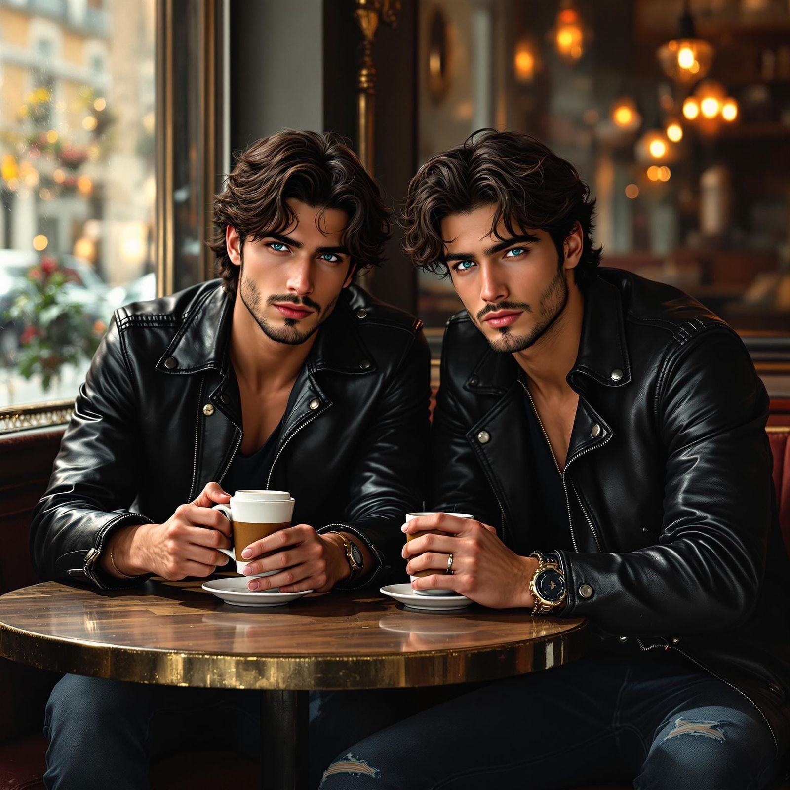 Twins having coffee - Italian Twin Brothers Enjoying Coffee ...
