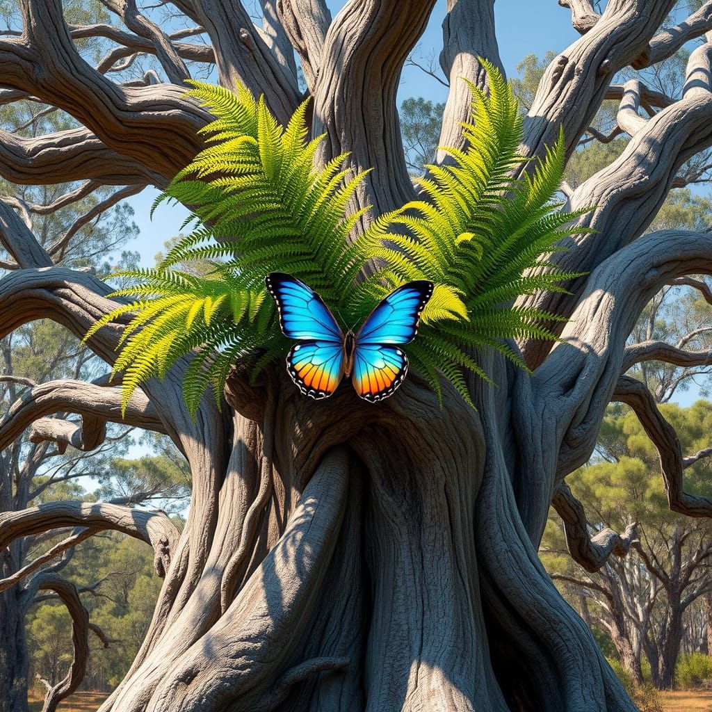 Ancient Australian Tree Supports Majestic Stag Hor... - AI Art