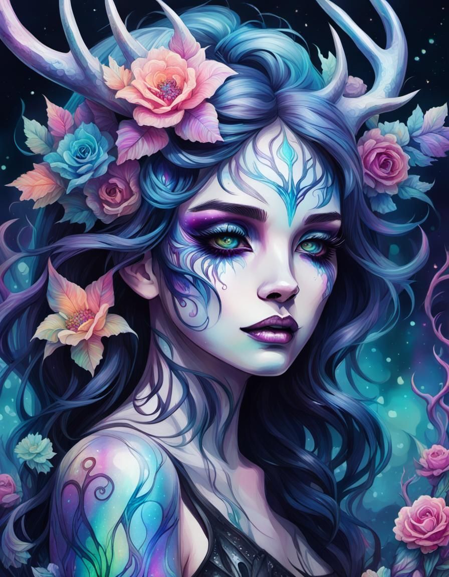 beautiful iridescent gothic faun girl - AI Generated Artwork ...