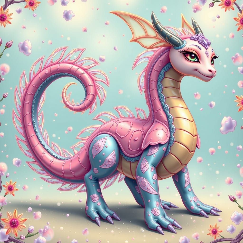 Whimsical Macaroon-Dragon with Iridescent Scales a... - AI Art