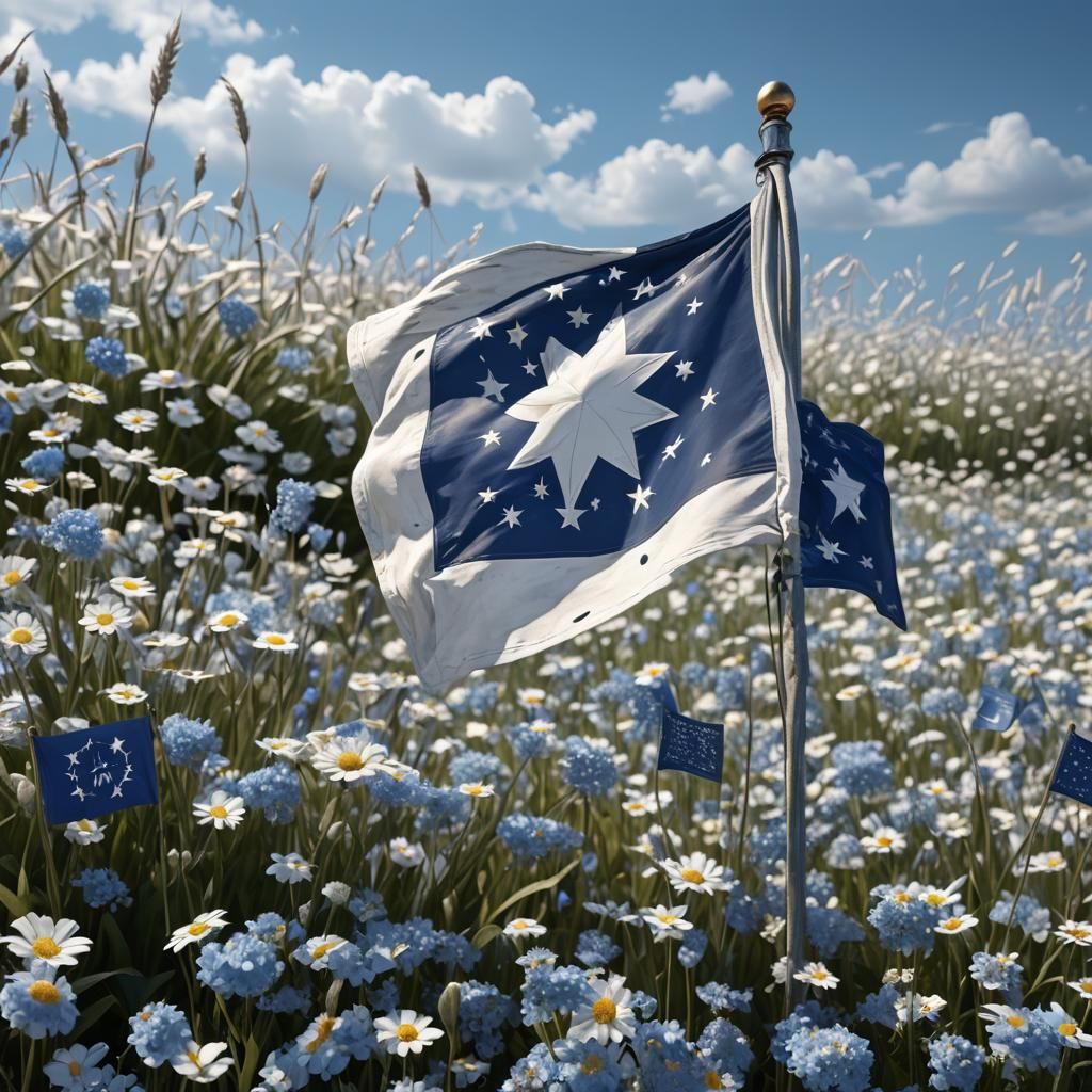A Flag in White And Blue. The flag Has 50 white stars in a blue field ...