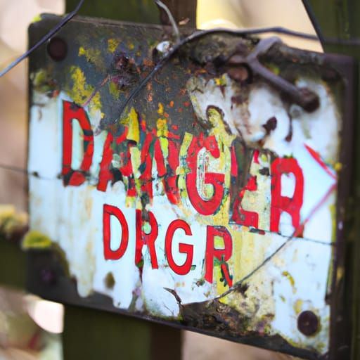 Old, broken, abandoned sign with danger warning, perfect detail, bright ...