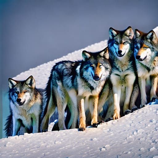 Wolves climbing a snowy mountain - AI Generated Artwork - NightCafe Creator