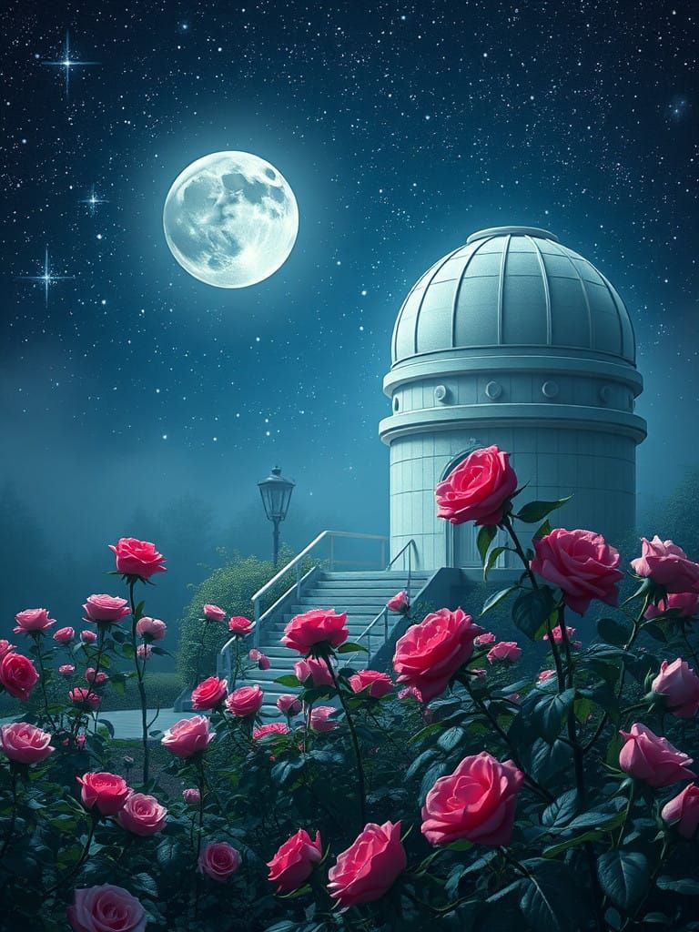 observatory garden - Surreal Garden Under Bright Moonlight i...