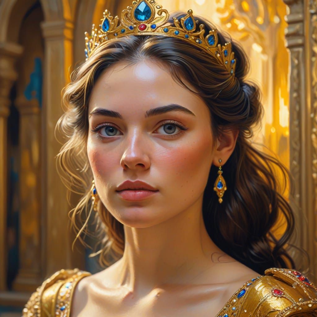 Majestic Princess in Golden Palace, Neo-Impression... - AI Art
