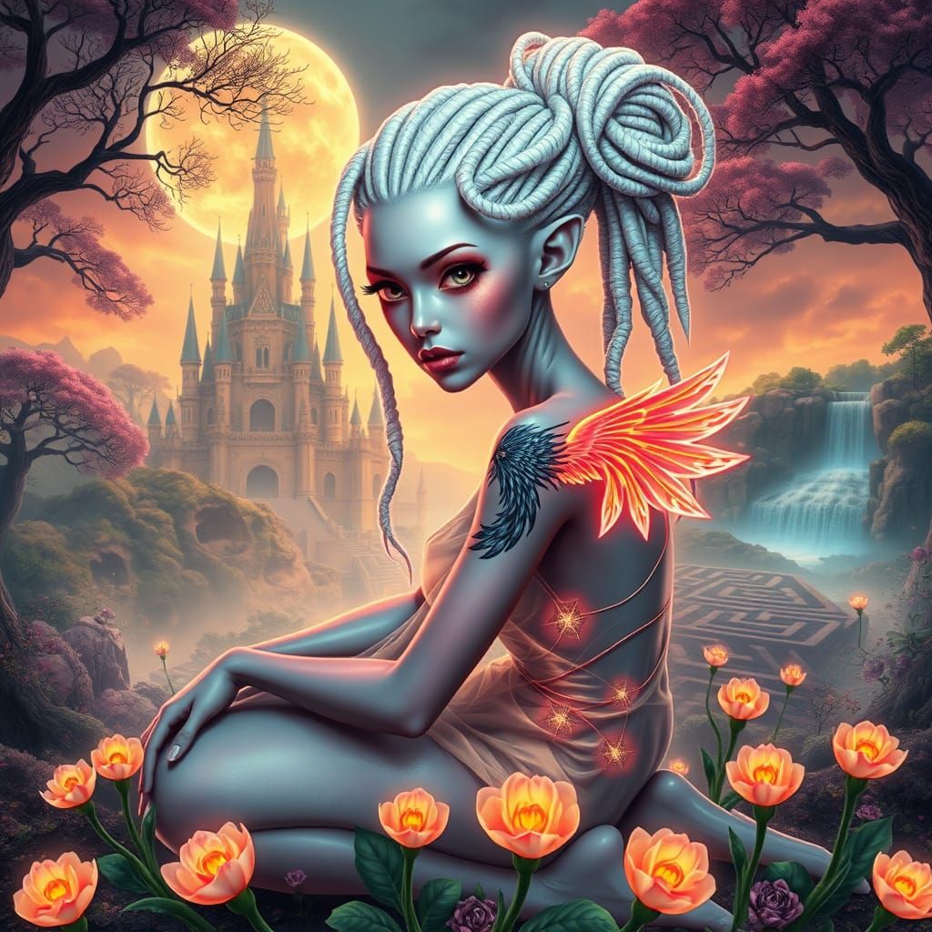 Ethereal Alien Goddess in Dreamlike Landscape - AI Art