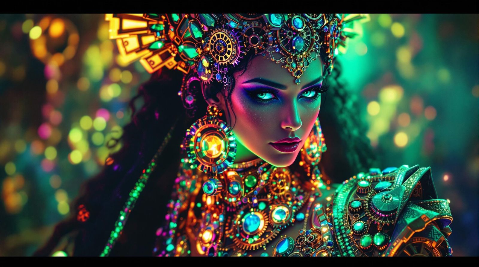 Cyberpunk Aztec Goddess in Steampunk Regalia - AI Art