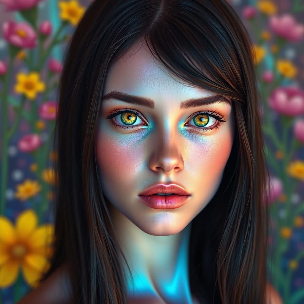 a woman with a unique, cosmic appearance. With purplish blue skin that ...