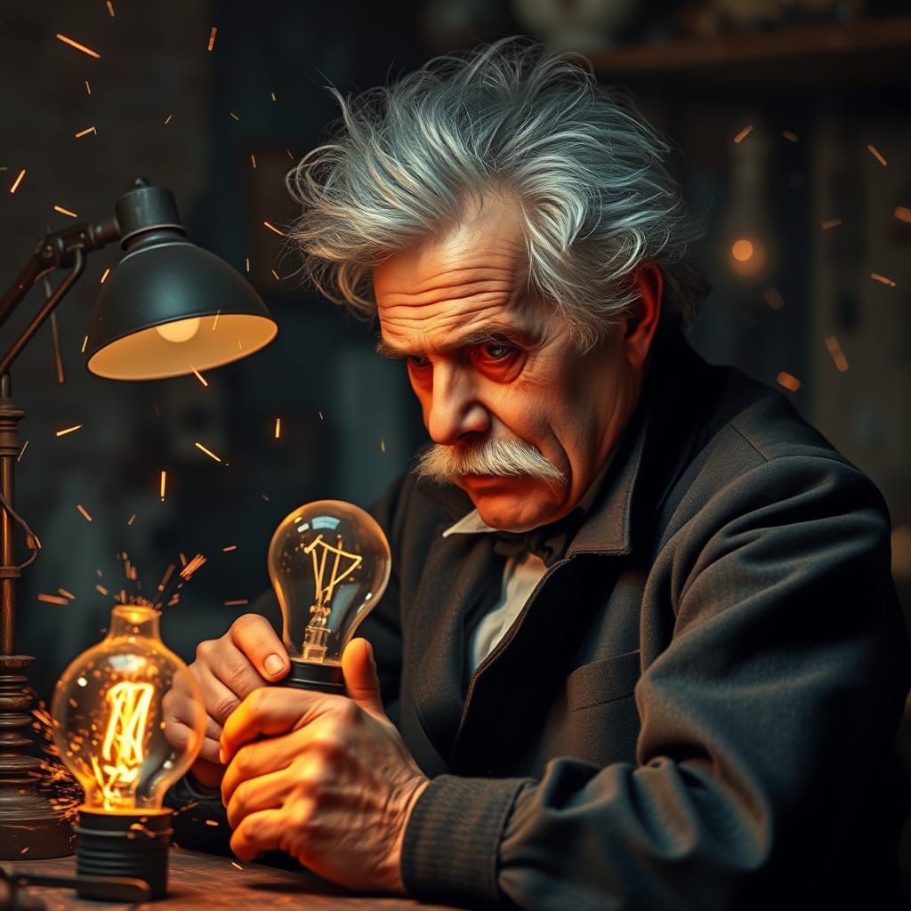 Thomas Edison working on the light bulb