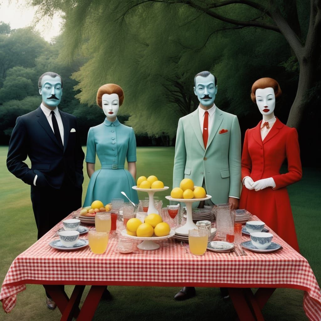 Surreal Backyard BBQ Scene in 1960s Style - AI Art