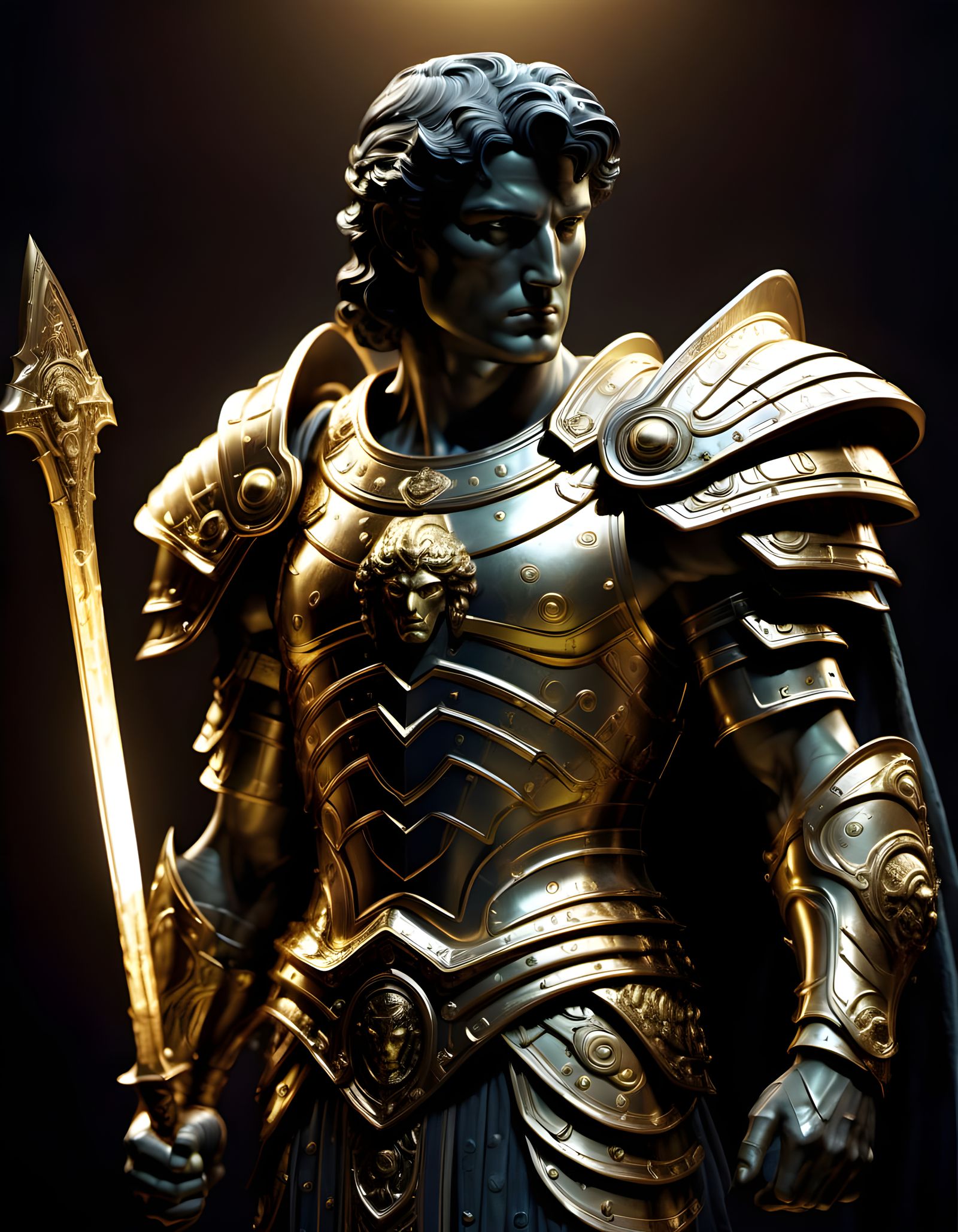 "The Golden Armor of Gabriel" - Perseus in Hyperrealistic Ar...