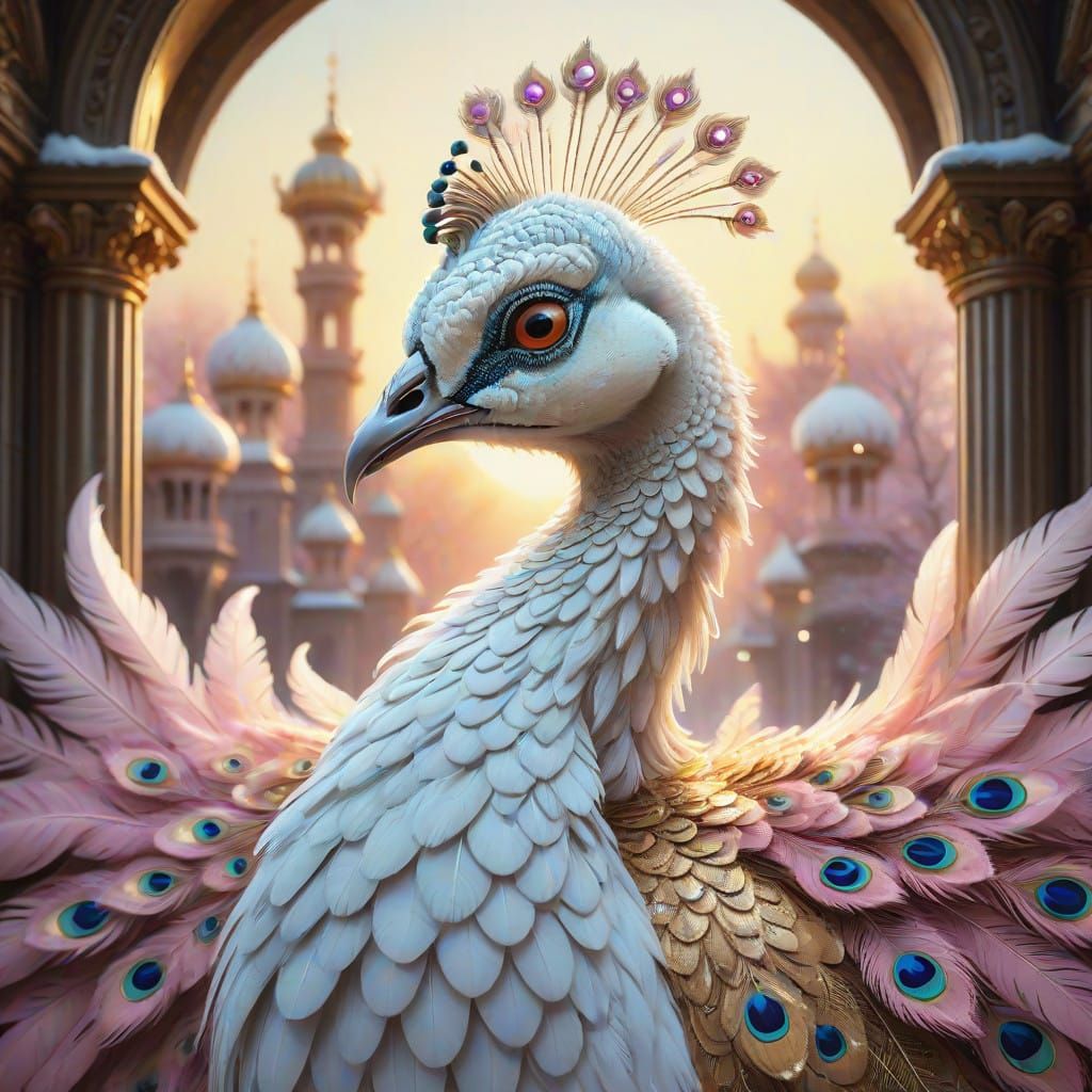 fractal diamond drawing of a magnificent white peacock (correct anatomy ...