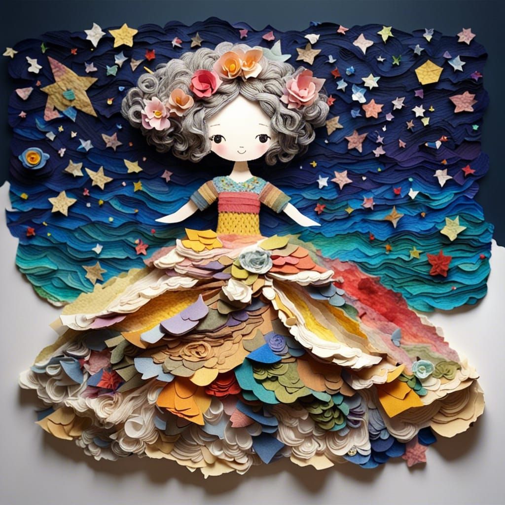 The world of recycled paper،cute princess made of torn paper, a ...