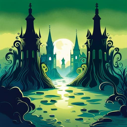 Ice swamp and towers - AI Generated Artwork - NightCafe Creator