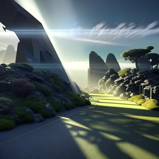 landscape sunshine rays futuristic 3ds Max 3DEXCITE 3Delight 3D shading ...