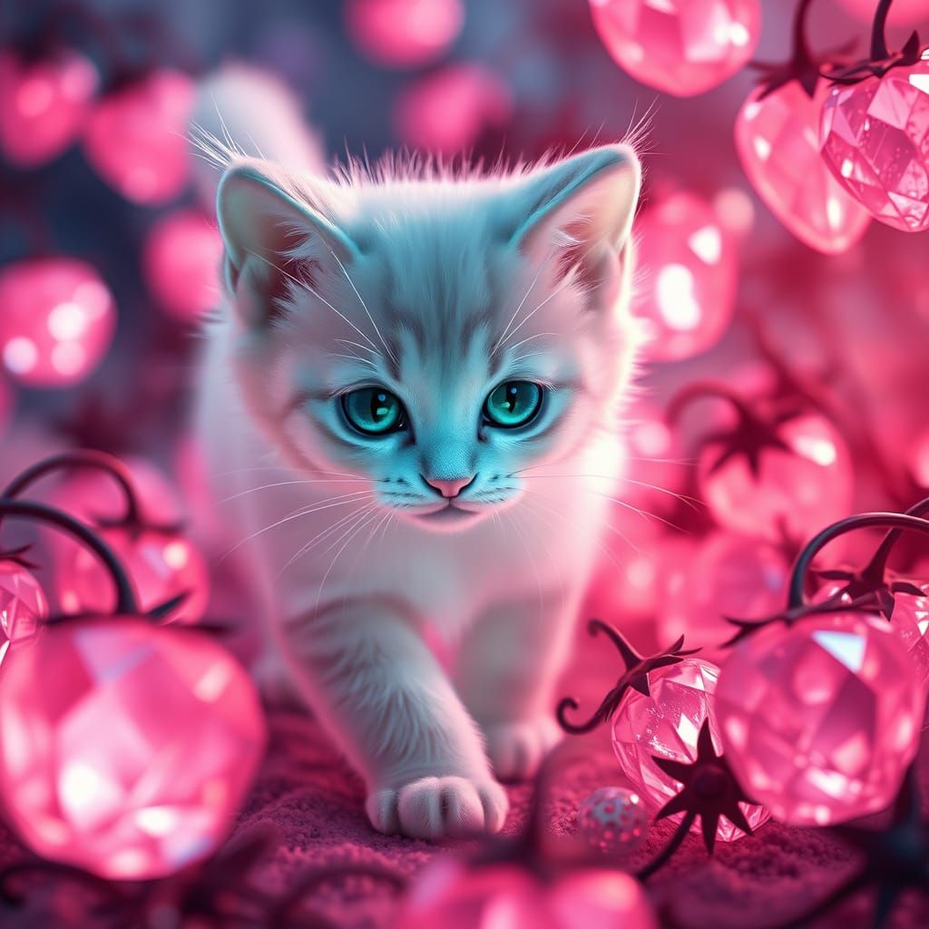 Wanderer - Ethereal Snow-White Kitten Wanders a Fantastical ...