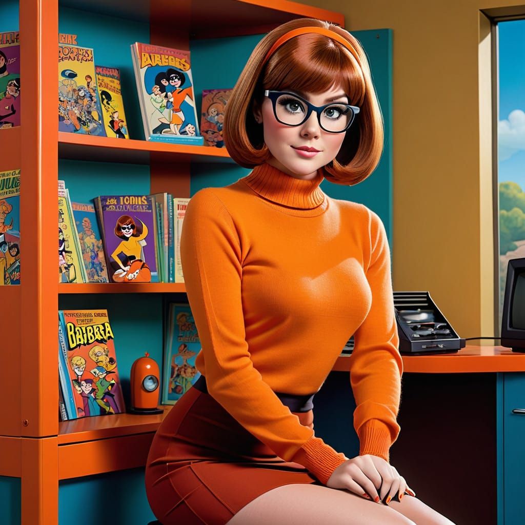 Velma Dinkley - Retro-Inspired Teen Girl in Vibrant Sweater...