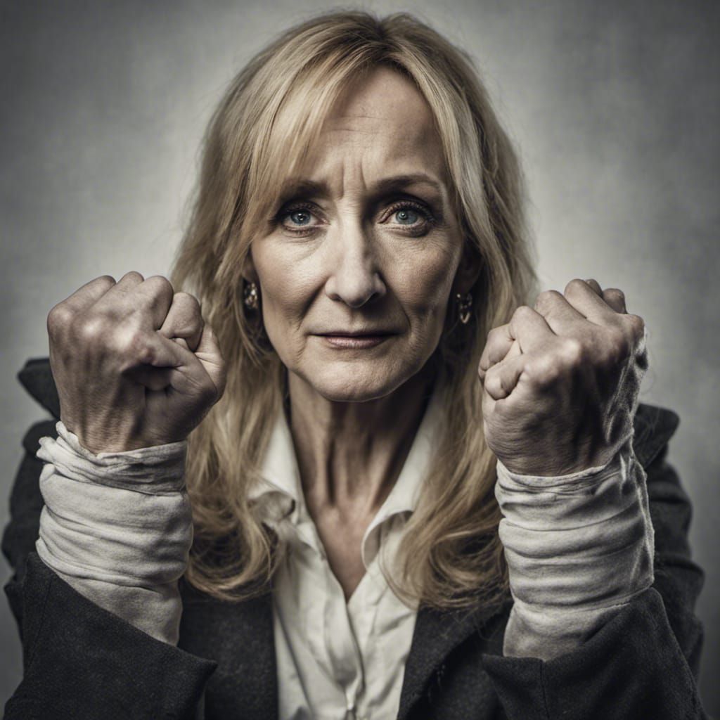 JK ROWLING WITH HER FISTS UP boxing - AI Generated Artwork - NightCafe ...
