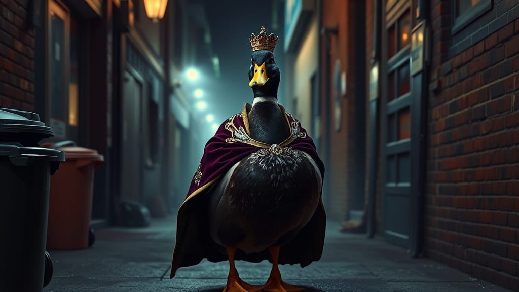 King Duck - Majestic King Duck Struts Through City Alleyway