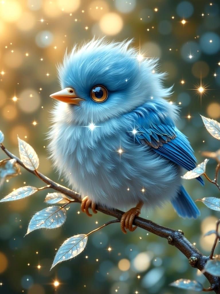 Twinkle Blue Bird - Enchanted Bird in Whimsical Dreamscape