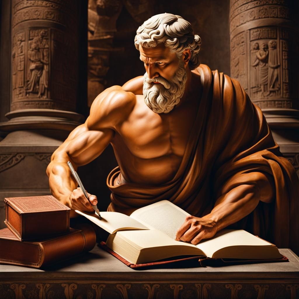 Ancient stoic man with muscles writing in a journal - AI Generated ...