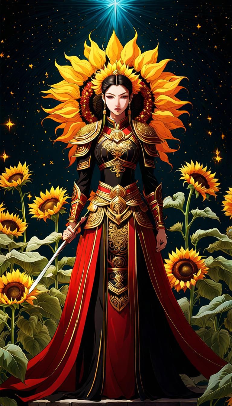"Heaven sunflower goddess", ancient chinese warrior with sunflowers ...