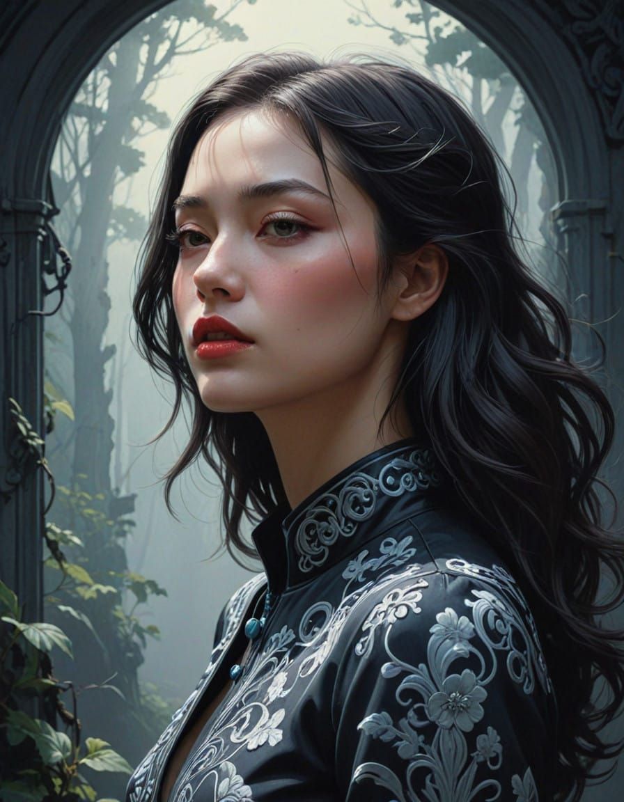 In a realm where shadows dance with light, the artwork unfolds—an ...