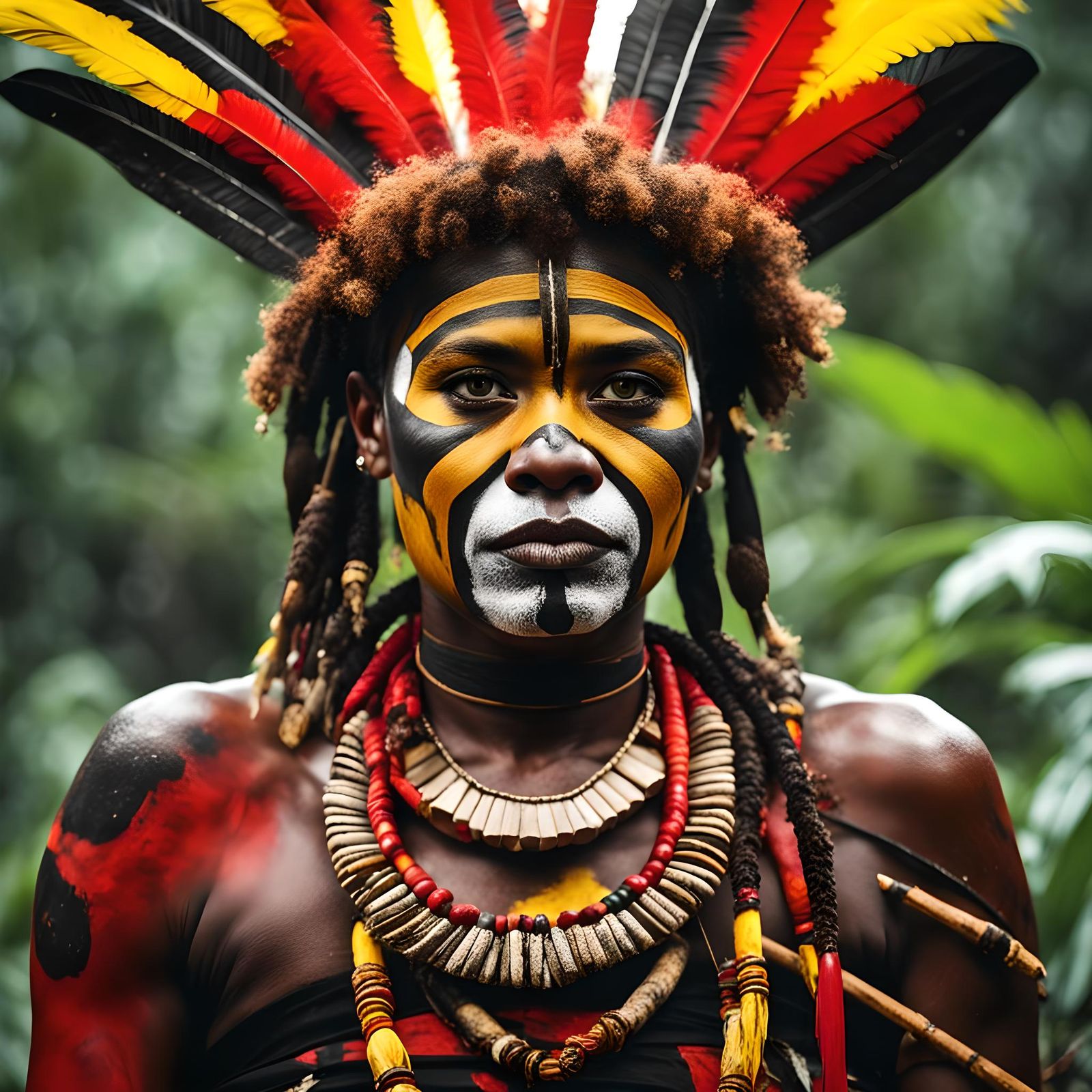 Tribal Female warrior, facing the camera, brown skinned, Papua New ...