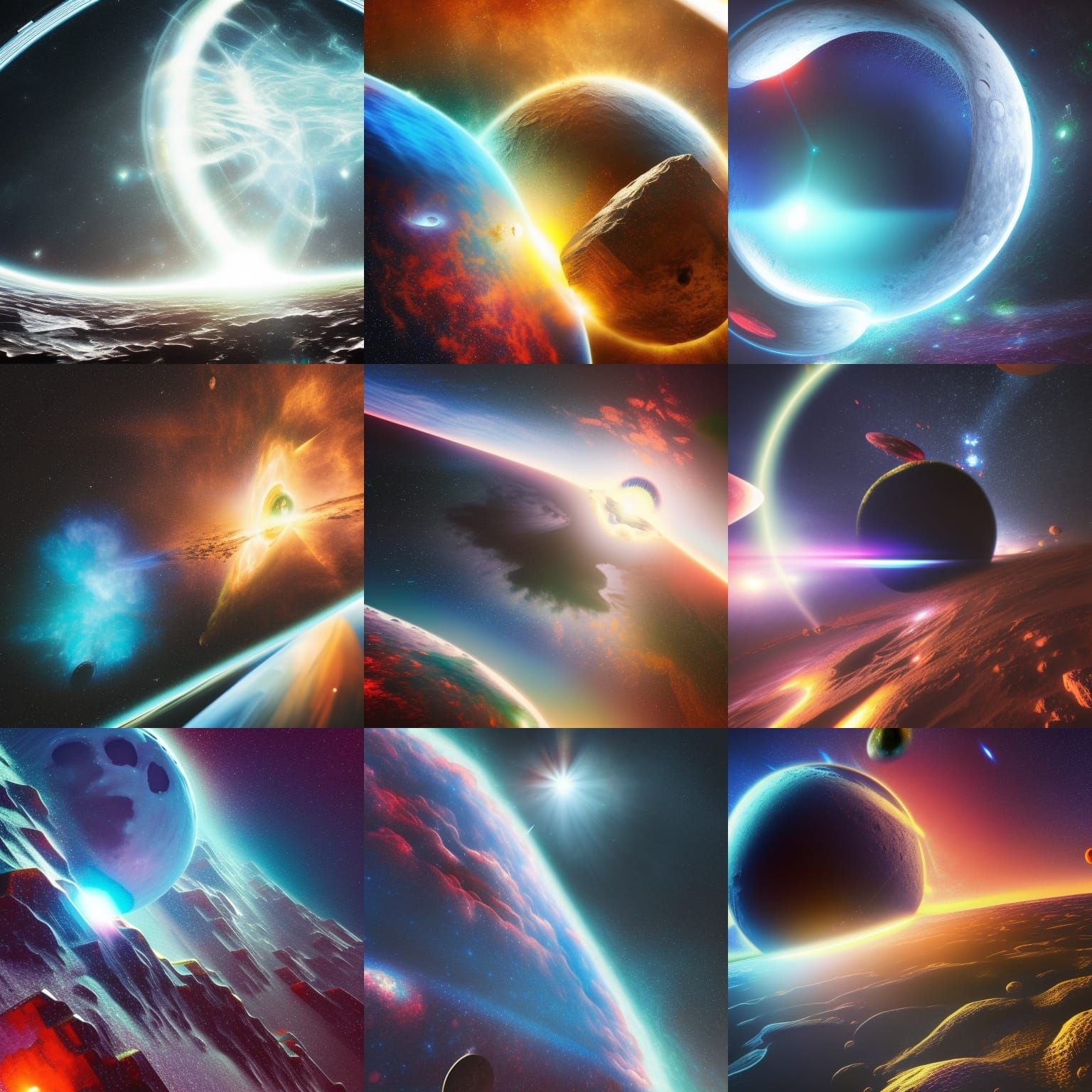 worlds collide cataclysmic action painting depth of field lens flare 3D ...