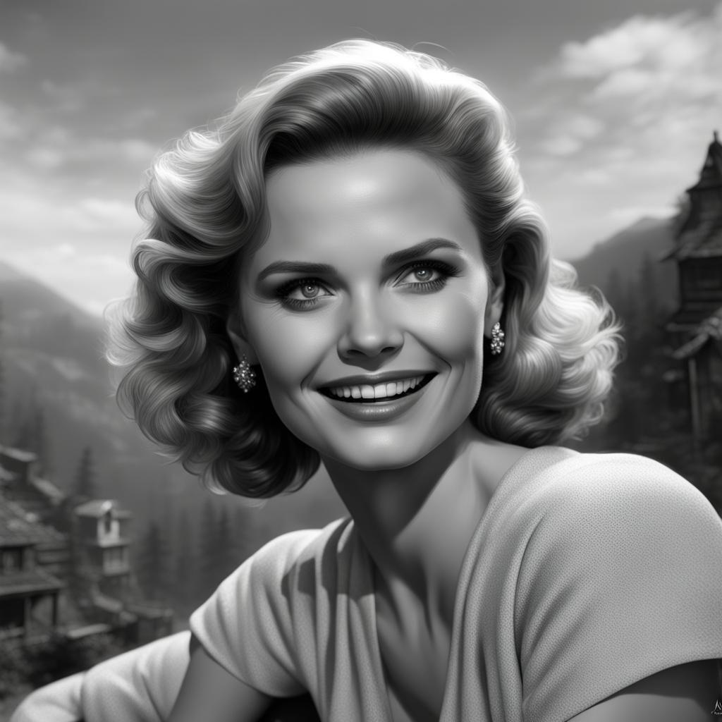 the smiling face of Lee Remick, in black and white - AI Generated ...