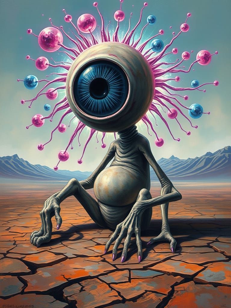 The image is a vibrant, surreal digital artwork featuring an unsettling ...