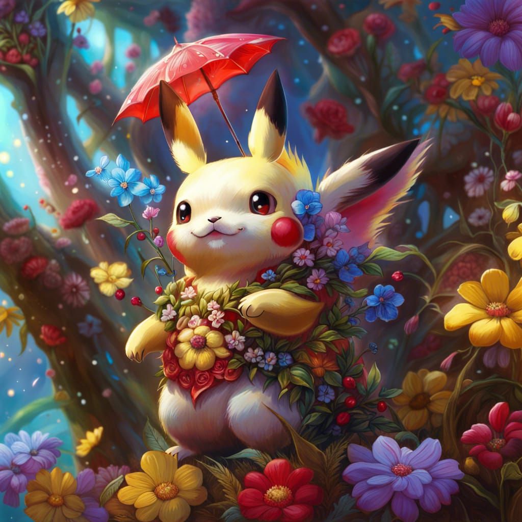 Floral Fantasy Portrait of Pikachu - AI Generated Artwork - NightCafe ...