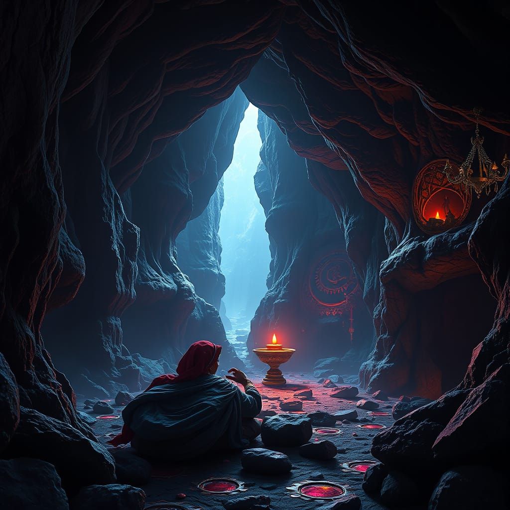 Surreal Fantasy Sultan in Ancient Cave of Wonders - AI Art