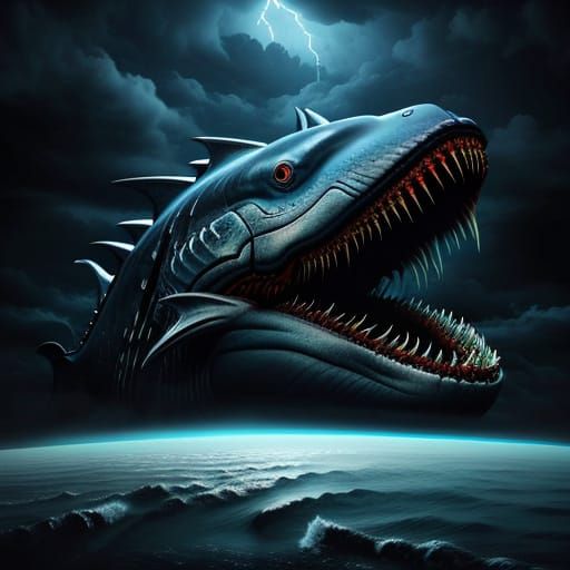 Epic Bloop Whale Devours Earth in Dark, Vivid Digi... - AI Art