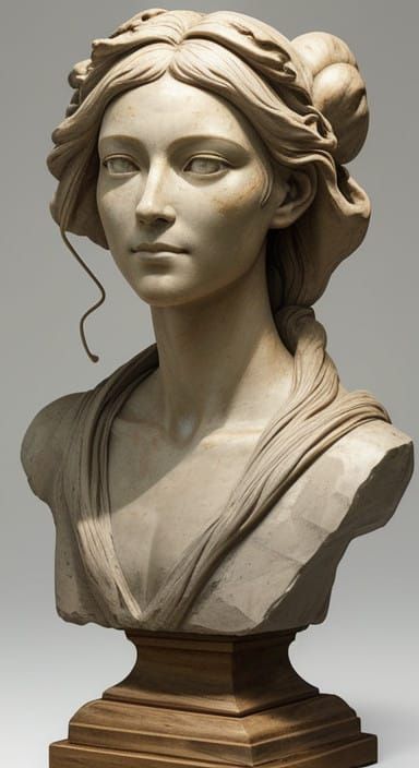 Displayed masterfully is a clay sculpture capturing the serene ...